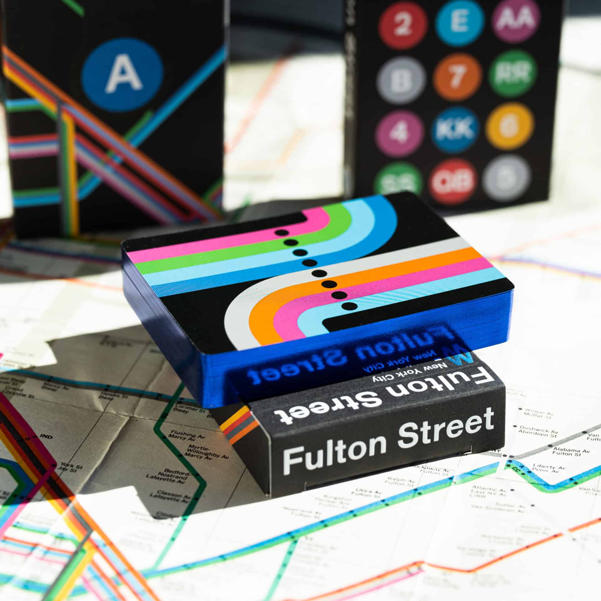 Black Fulton Street MTA (Blue Gilded) Playing Cards (1972 Vignelli Map ...